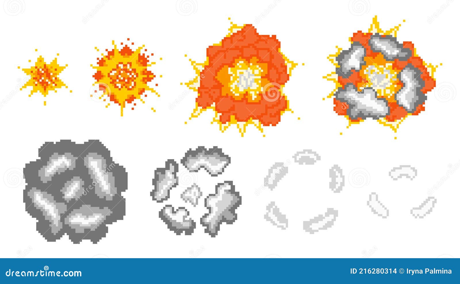 Stages Destructive Pixel Explosion Illustration. Initial Flash Increase ...