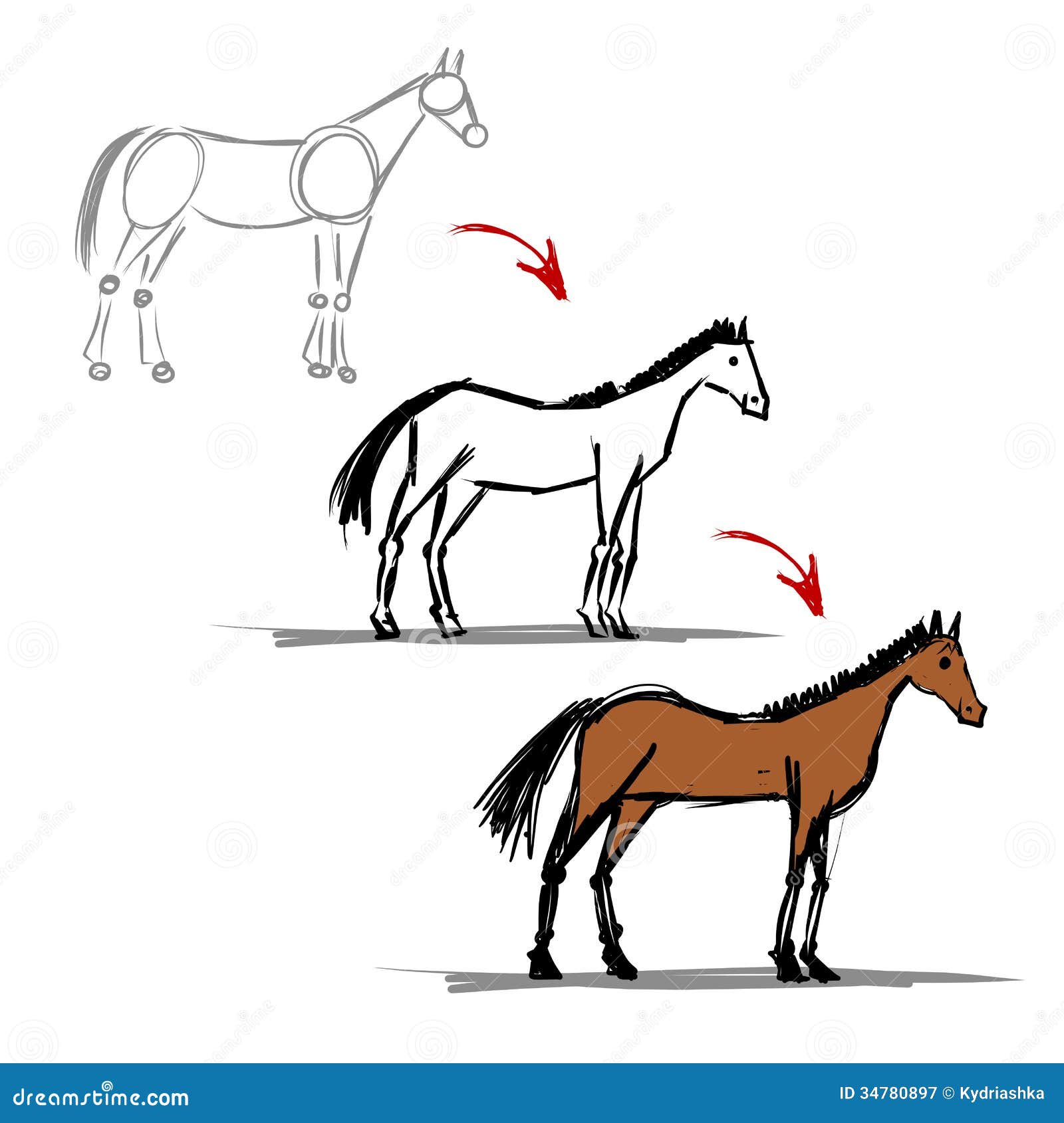Horse Sketch. Farm Animal, Steed Vector Illustration | CartoonDealer ...
