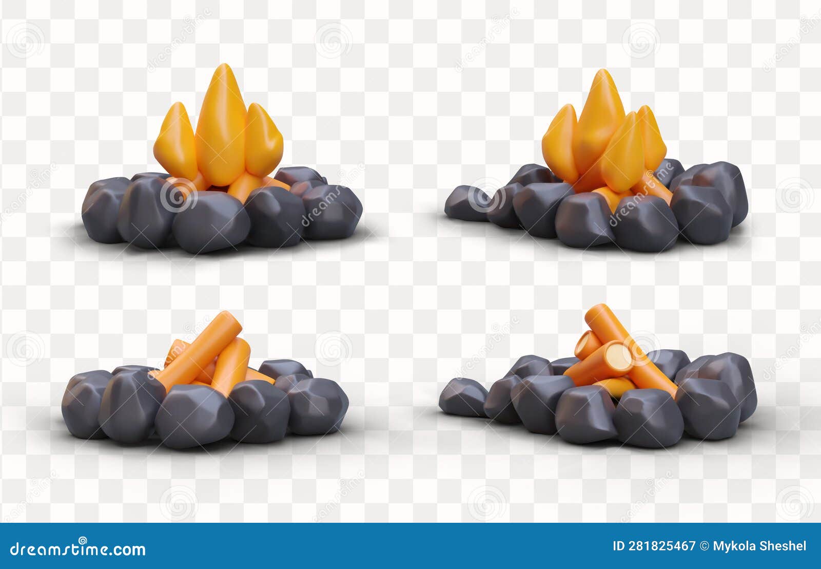 Stages of Making Campfire. Preparation of Fireplace Stock Vector ...