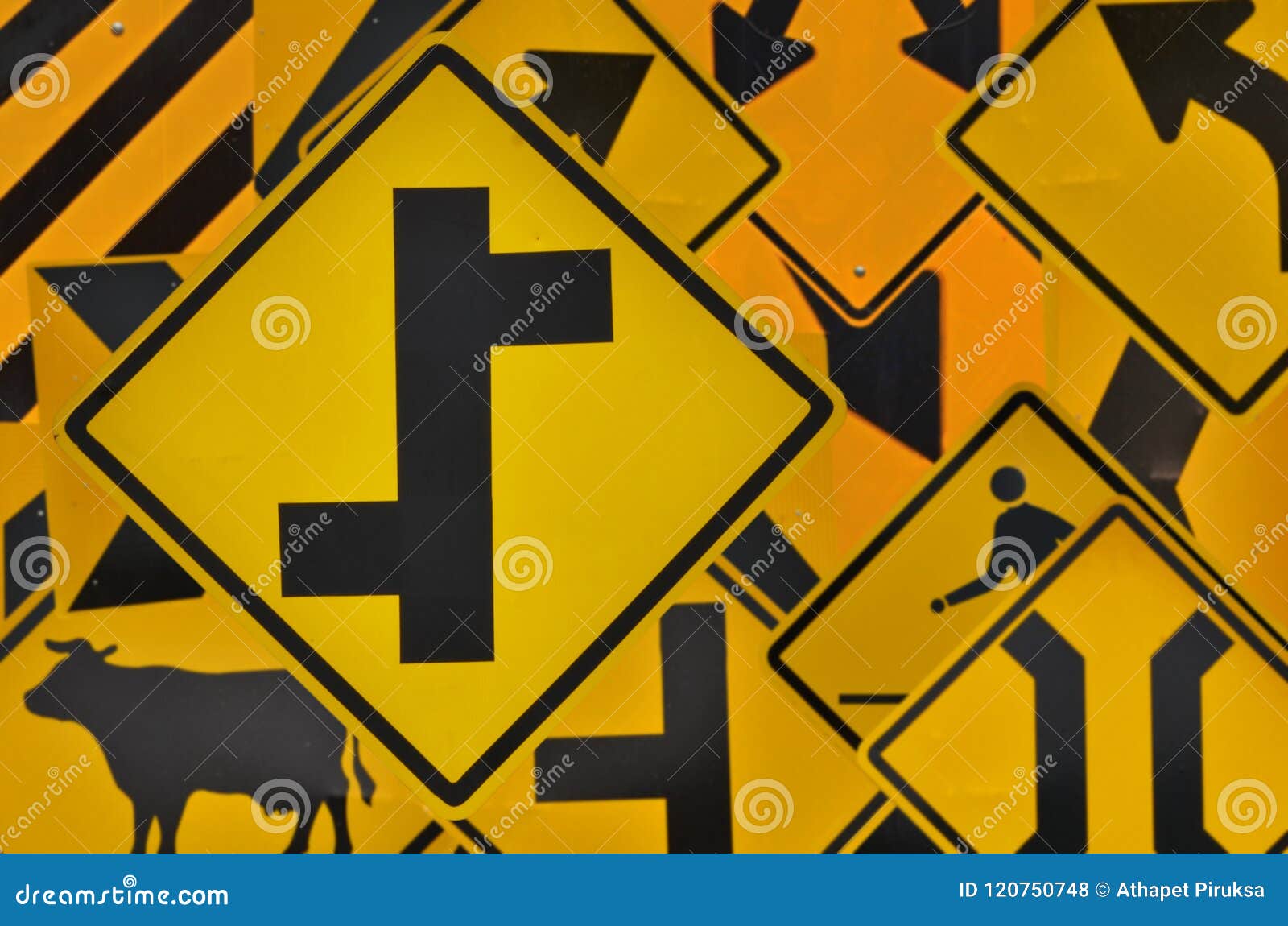 Staggered Intersection Ahead Sign on Traffic Symbol Pattern Stock Photo ...
