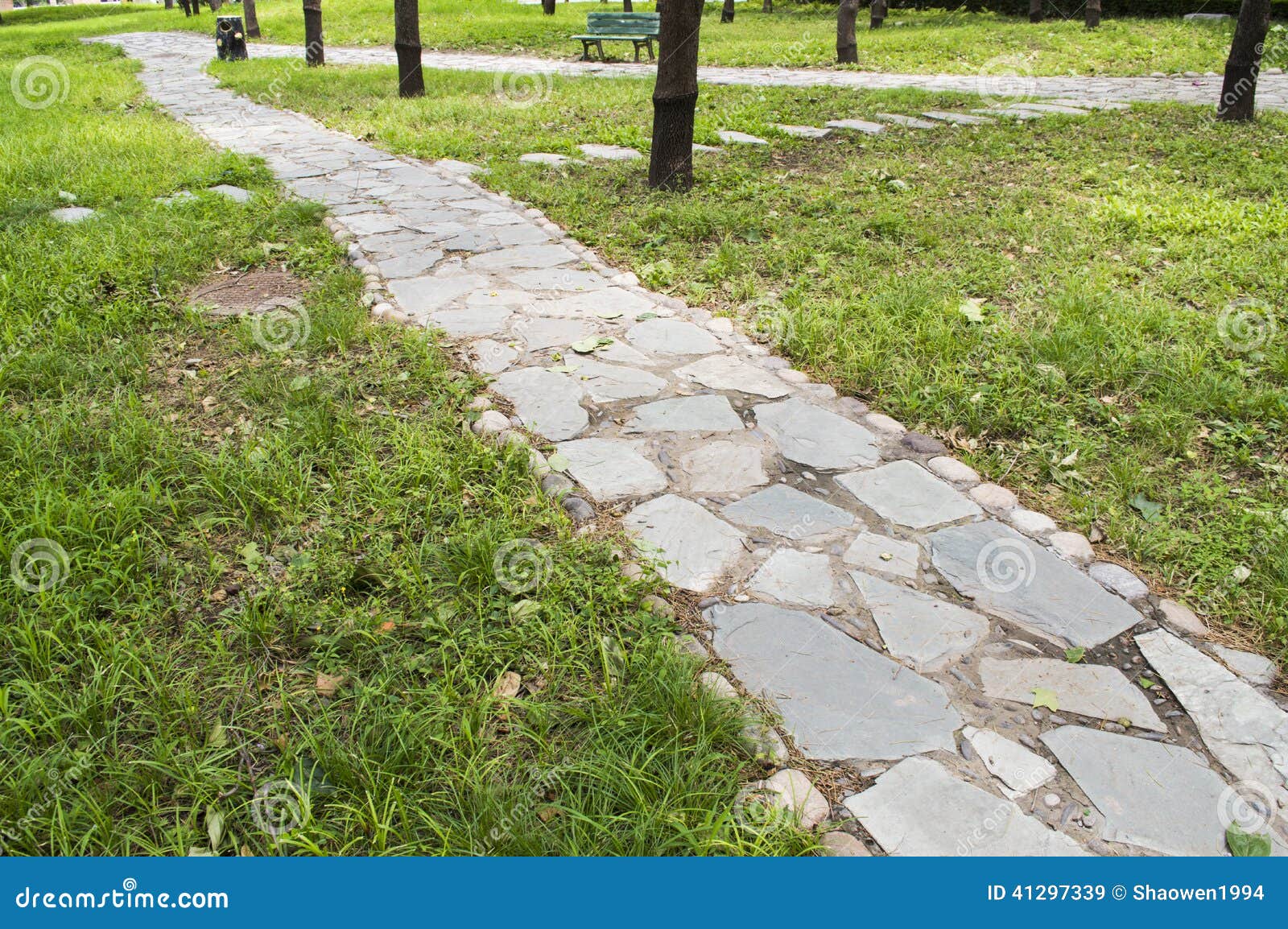 Staggered stone path stock image. Image of benches, gardening - 41297339