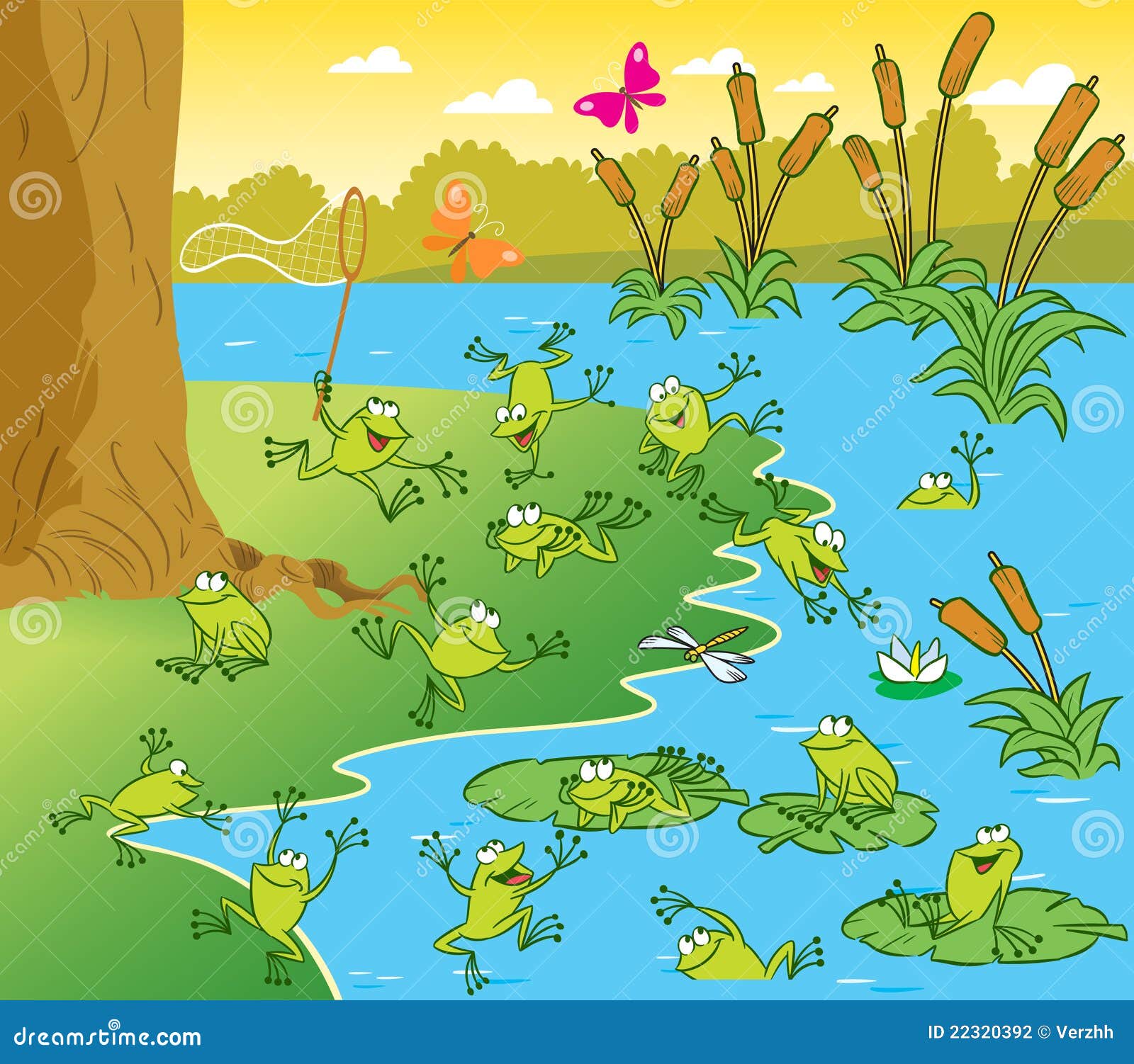 Stagno con le rane illustrazione vettoriale. Illustrazione di verde ...