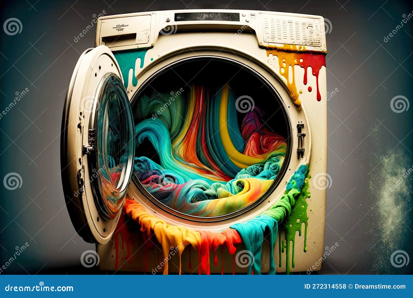 Stained Clothes Multi-colored Things in Drum of Machine Washing Stock ...