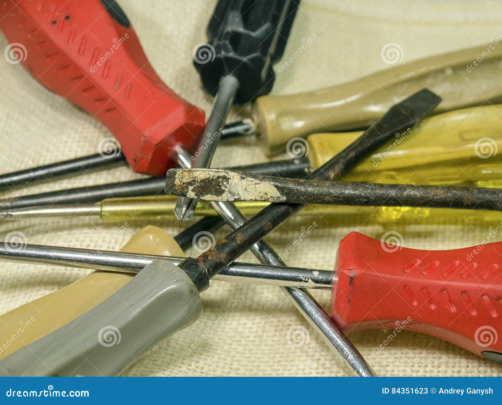 Stained Colorful Screwdriver on the Bag Closeup Stock Image - Image of ...