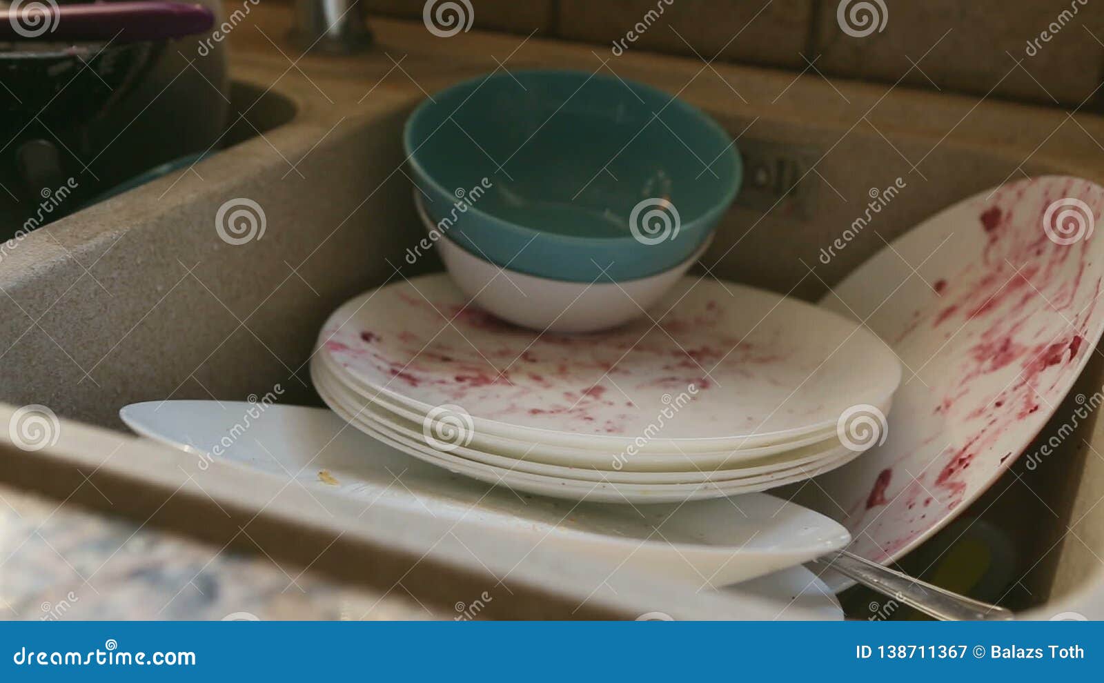 Stained Dirty Dishes in Kitchen Sink Stock Video - Video of messy ...