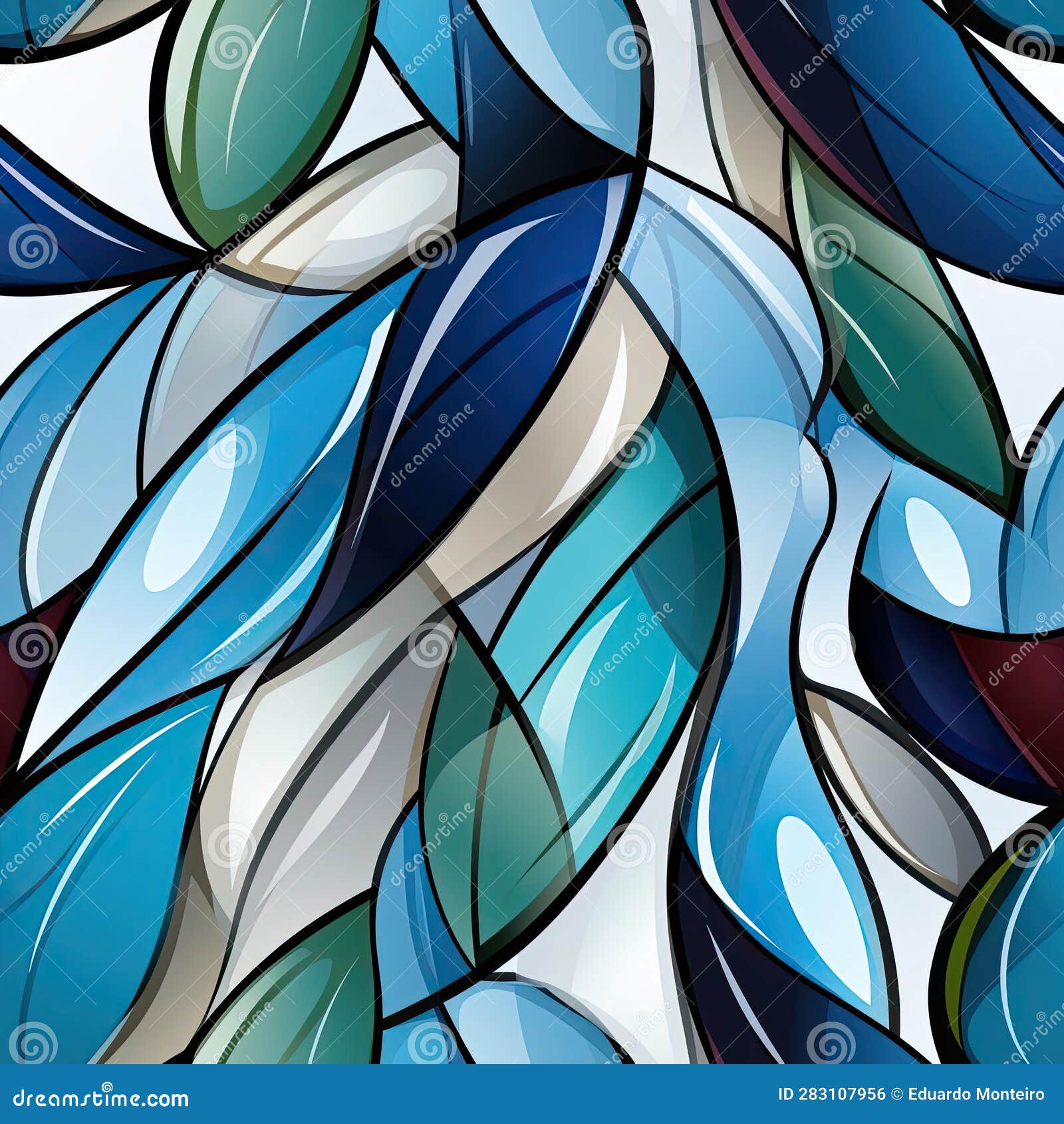 Stained Glass Abstract Pattern with Blue Glass Leaves (tiled) Stock ...