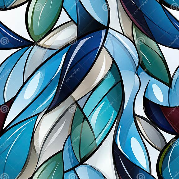 Stained Glass Abstract Pattern with Blue Glass Leaves (tiled) Stock ...
