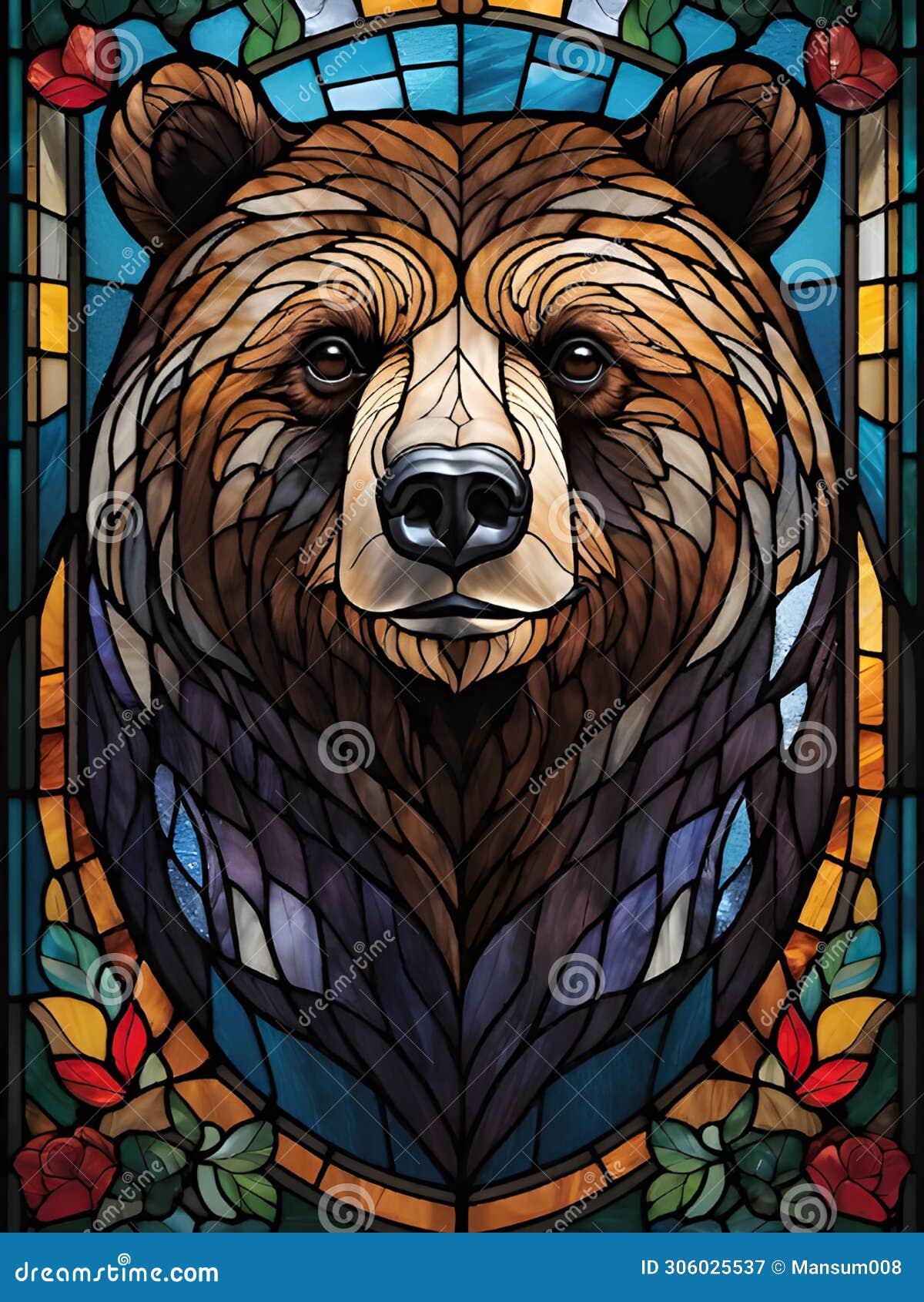 A Stained Glass Bear in a Stained Glass Window Stock Illustration ...