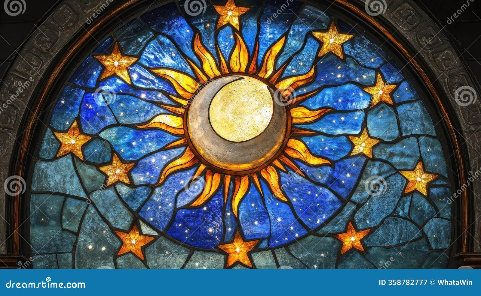 Stained Glass with Celestial Design Stock Image - Image of light ...
