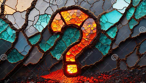 A Stained Glass Design Featuring a Lava Question Mark on a Cracked Lava ...