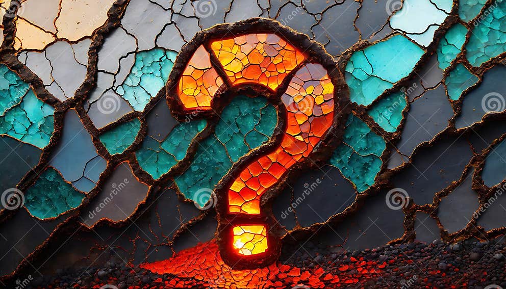A Stained Glass Design Featuring a Lava Question Mark on a Cracked Lava ...