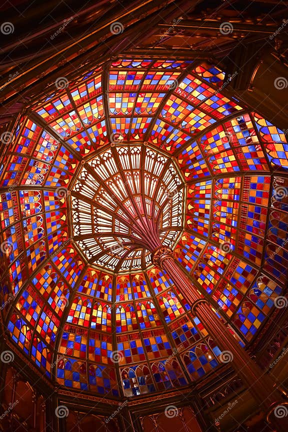 Stained Glass Dome and Column in 19th Century Castle Stock Image ...