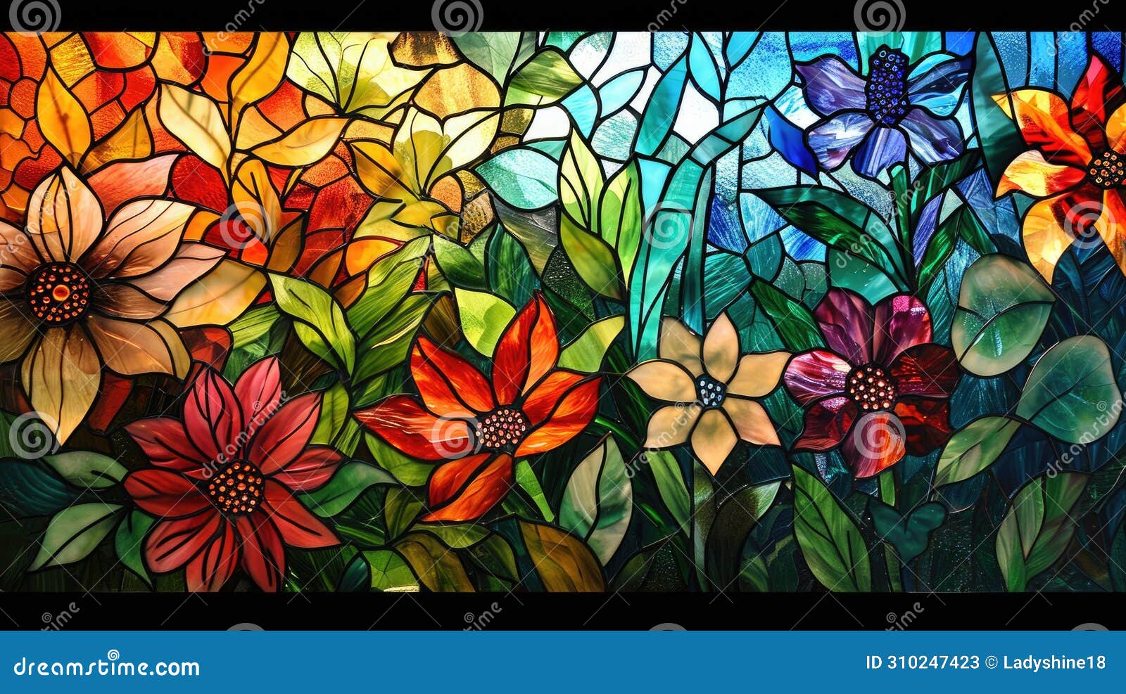 Stained Glass Flower Motif Artwork Forms Bright Decorative Backdrop ...