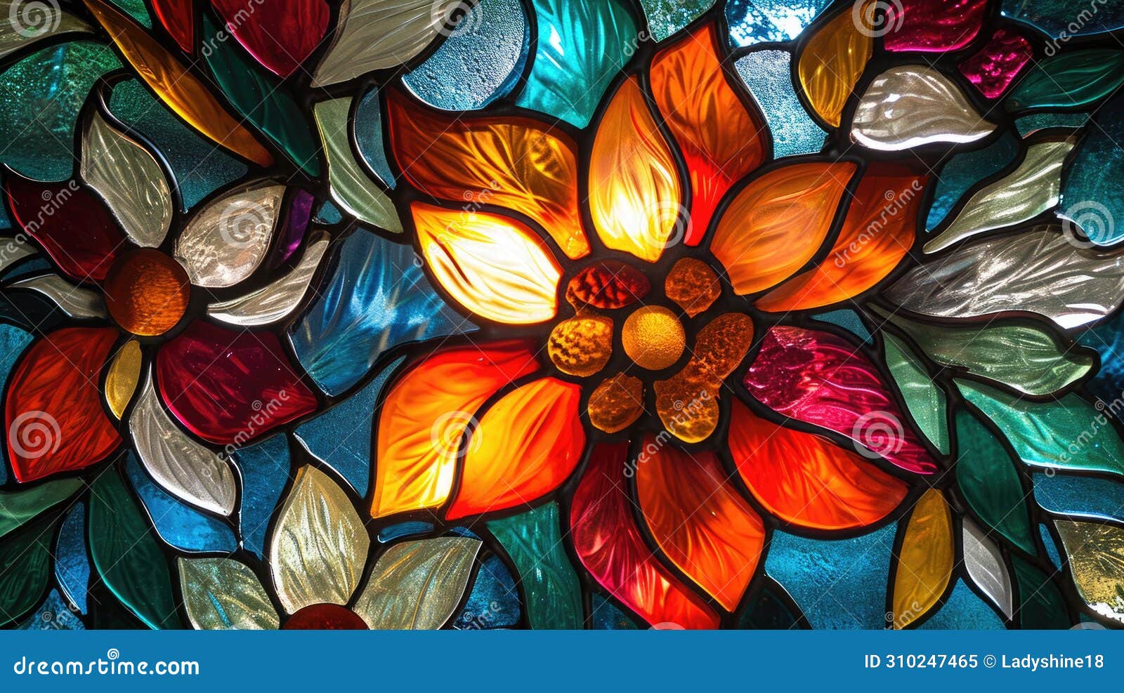 Stained Glass Flower Motif, Artwork Forms, Bright Decorative Backdrop ...