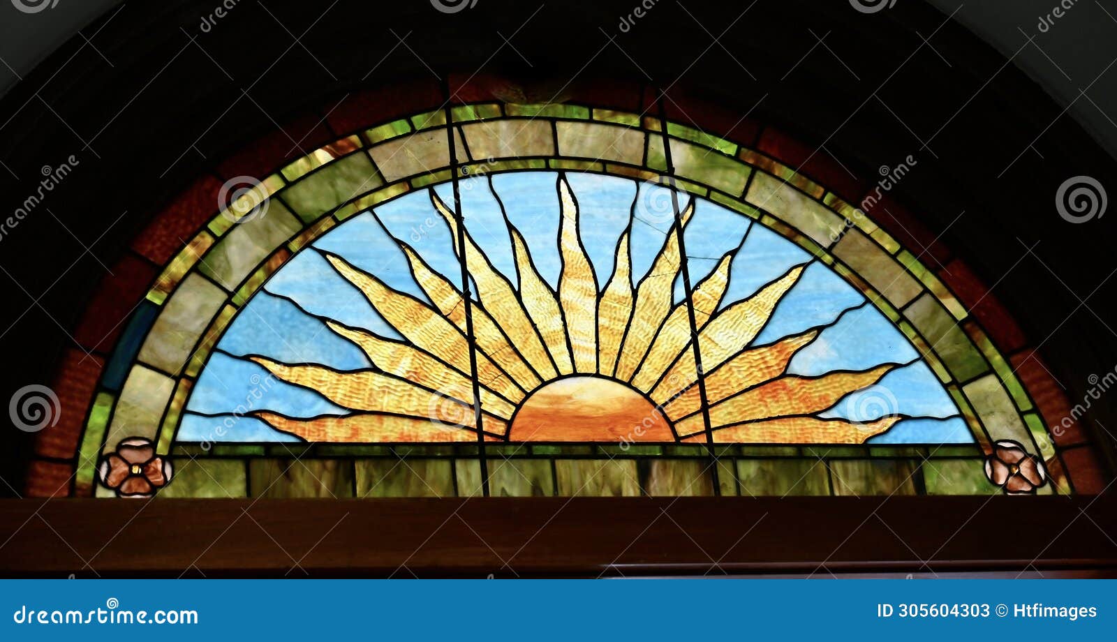 Sun Rays Half Round Window stock image. Image of stained - 305604303