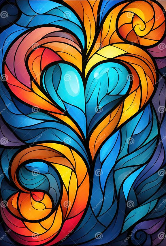 A Stained Glass Heart With Swirls And Colors Generative Ai Image