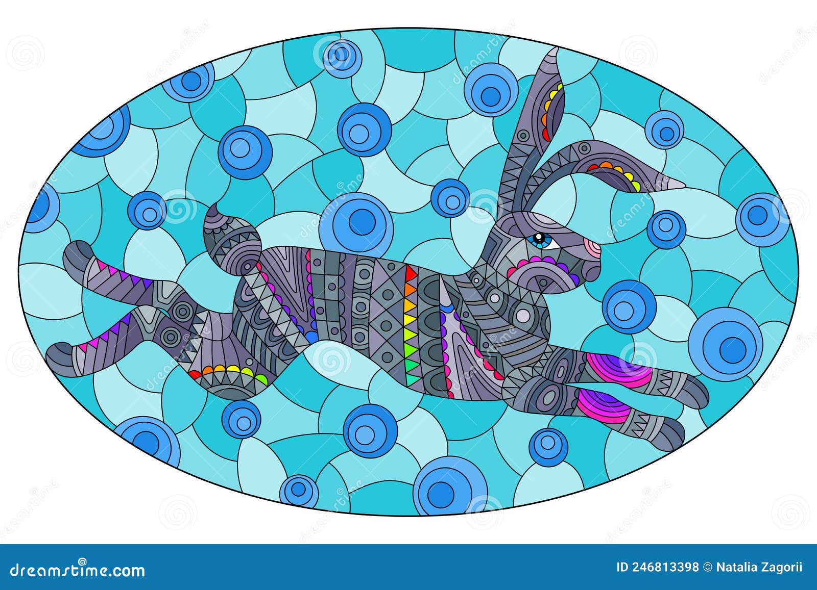 Illustration in the Style of Stained Glass with Abstract Bright Rabbit ...