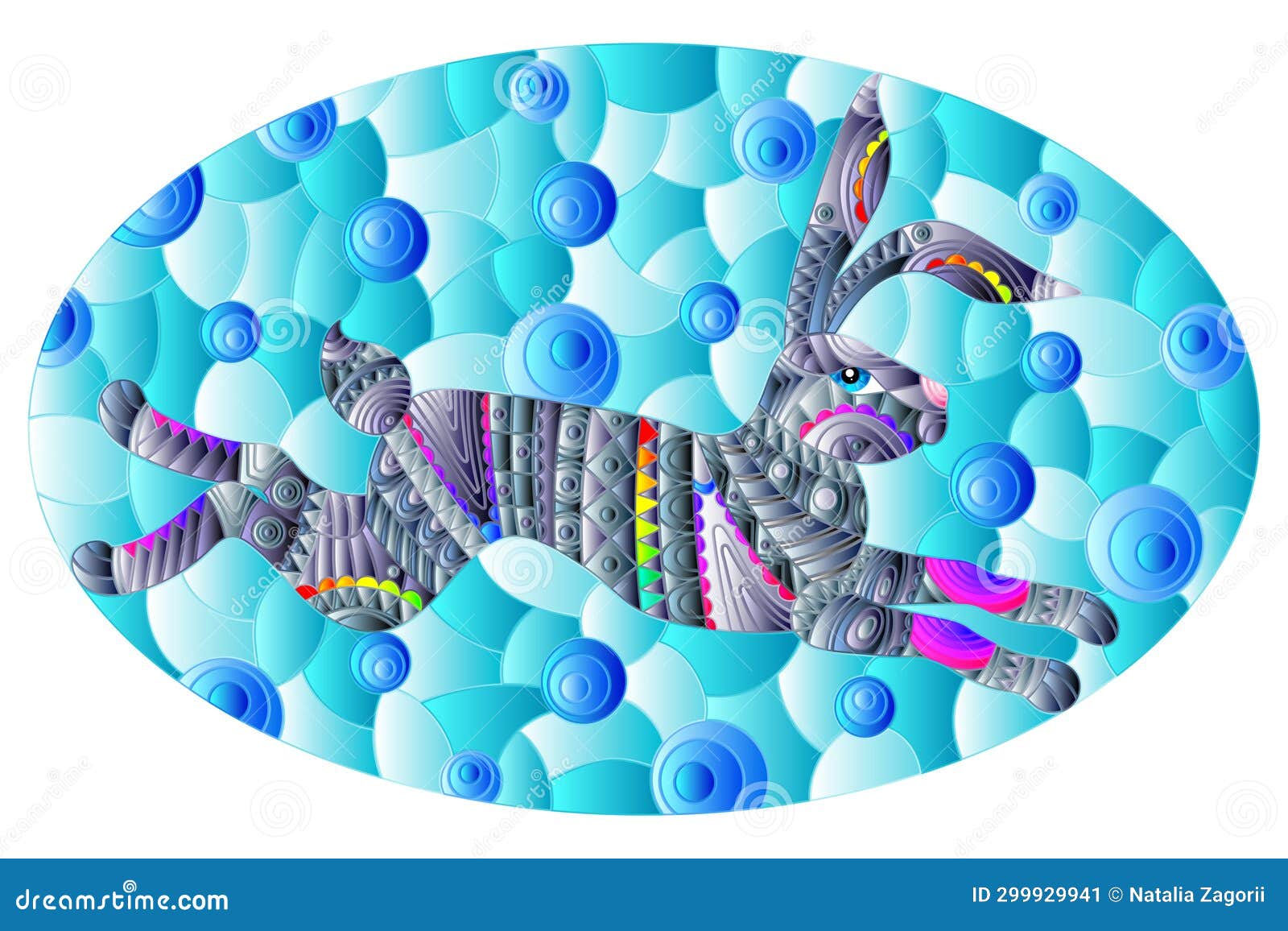 A Stained Glass Illustration with Abstract Bright Rabbit, Animals on a ...