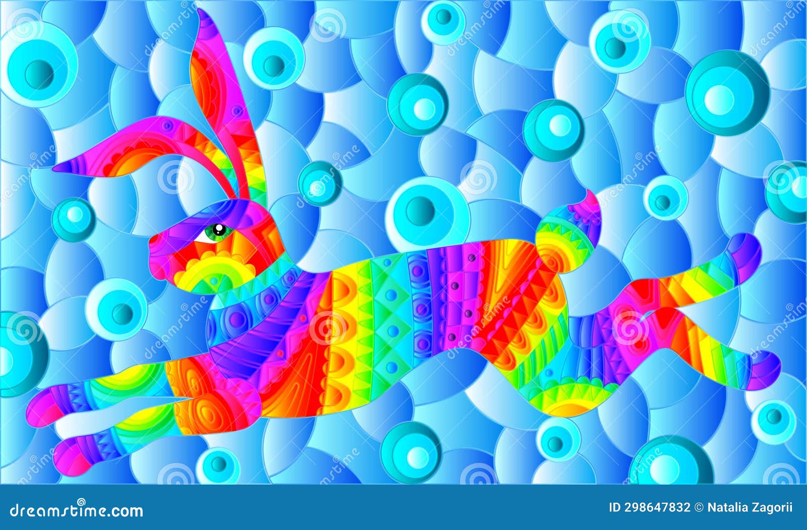 A Stained Glass Illustration with Abstract Bright Rabbit, Animals on a ...