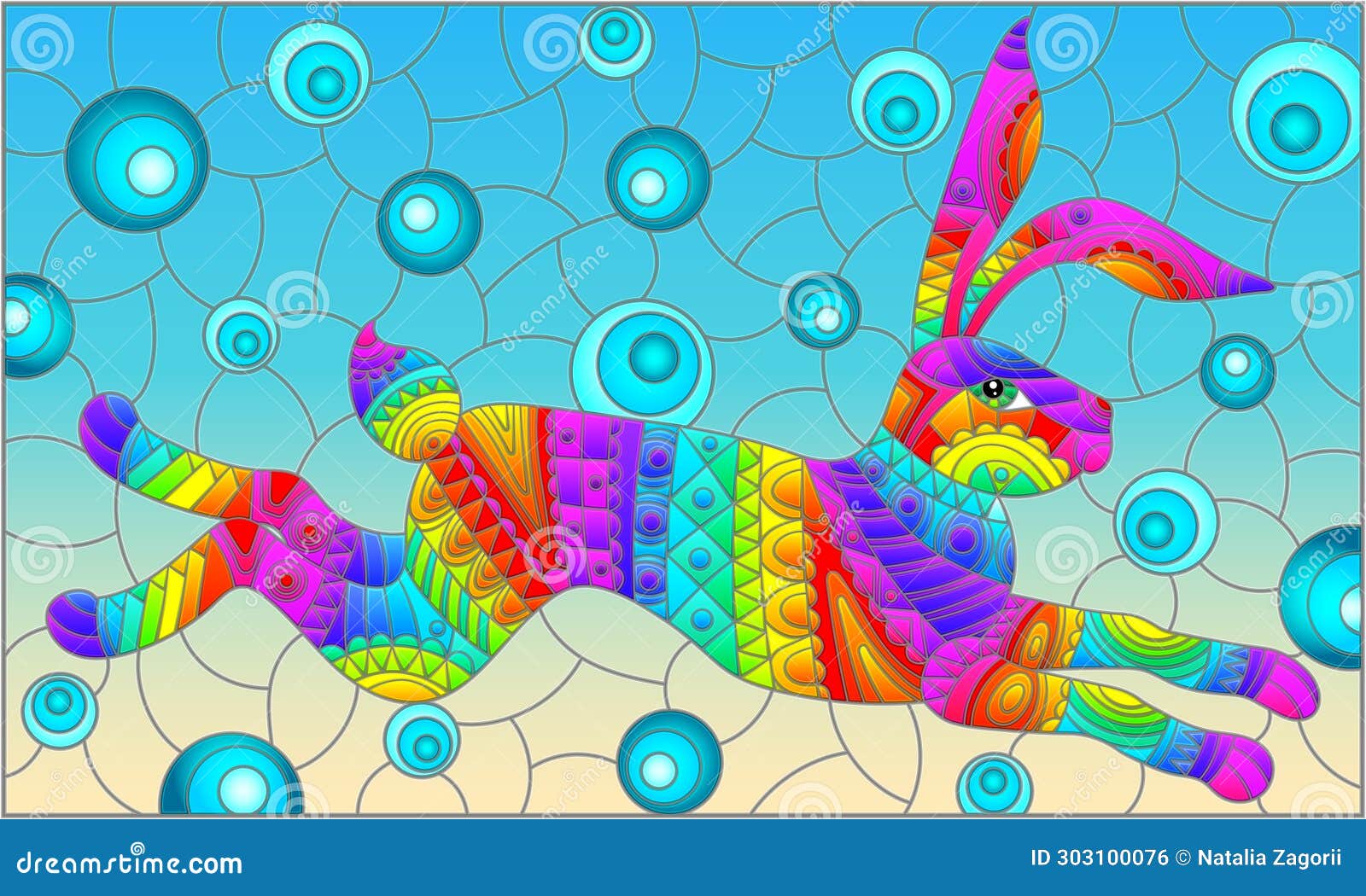 A Stained Glass Illustration with Abstract Bright Rabbit, Animals on a ...