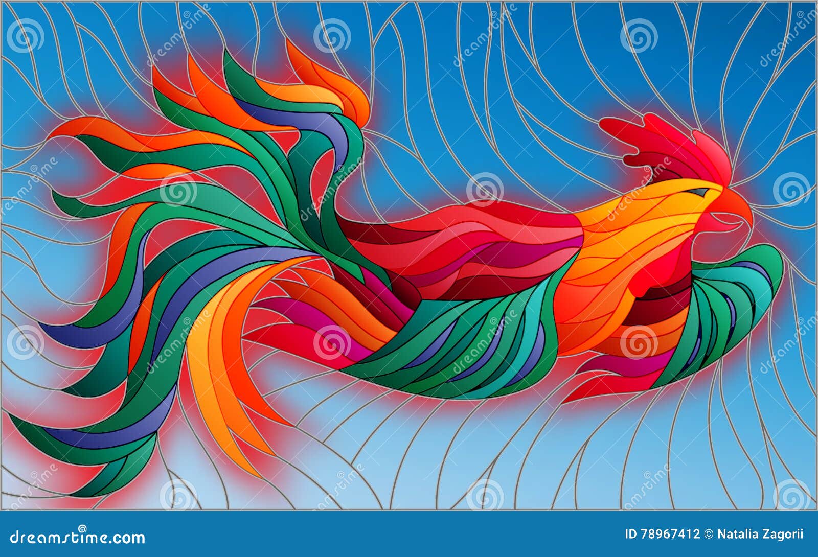 Stained Glass Illustration with Abstract Flying Rooster Stock Vector ...