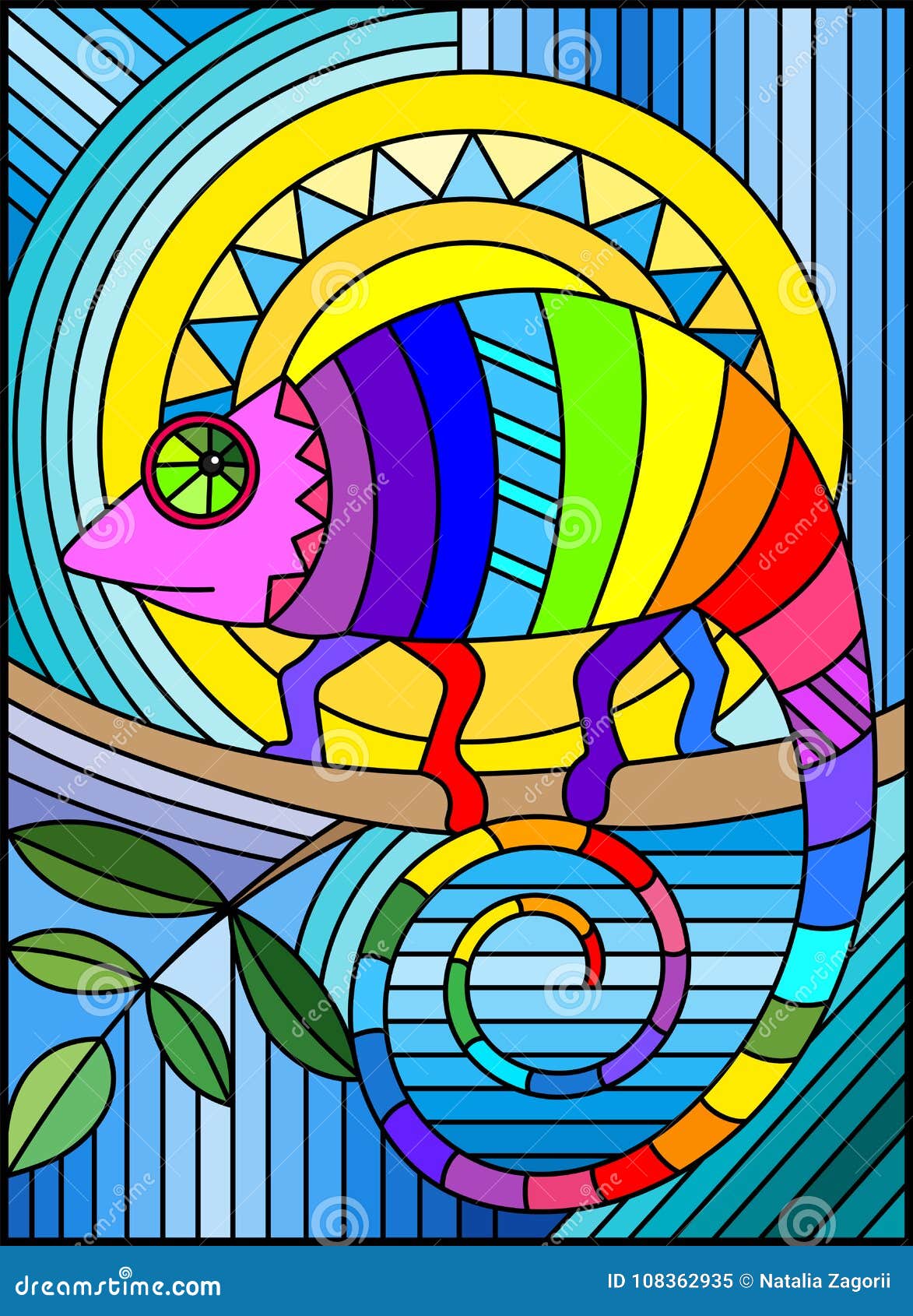Stained Glass Illustration with Abstract Geometric Rainbow Chameleon ...