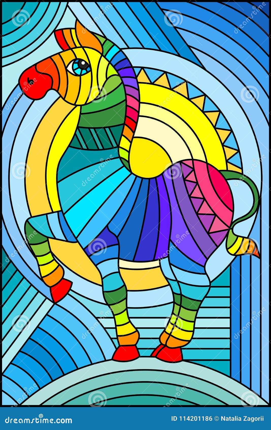 Stained Glass Illustration with Abstract Geometric Rainbow Zebra Stock ...