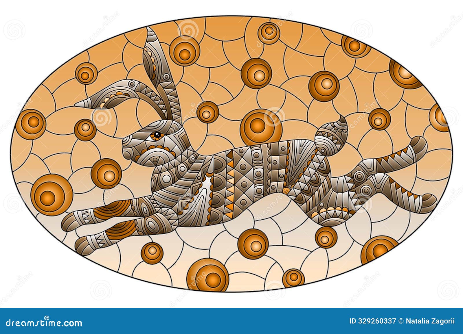 A Stained Glass Illustration with Abstract a Rabbit, Oval Image, Tone ...