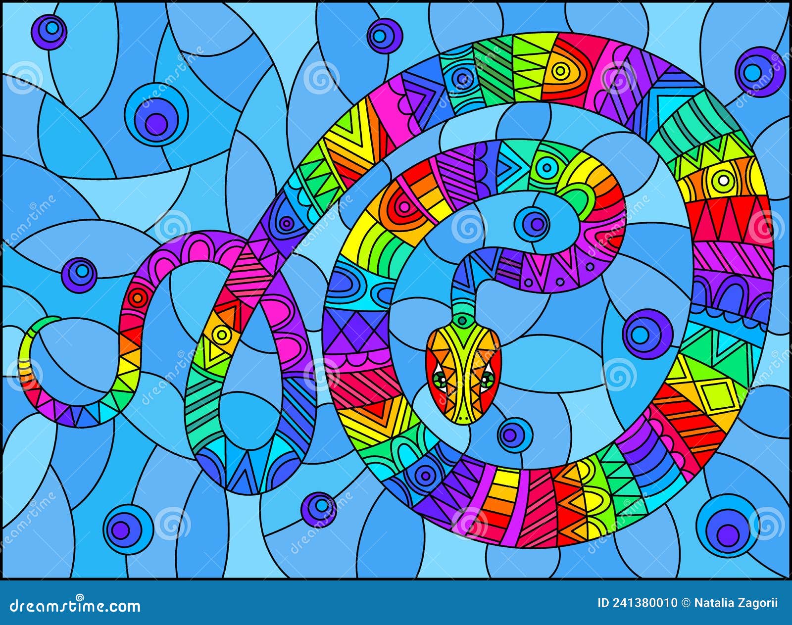 Stained Glass Illustration with Abstract Snake, Animal on Blue ...