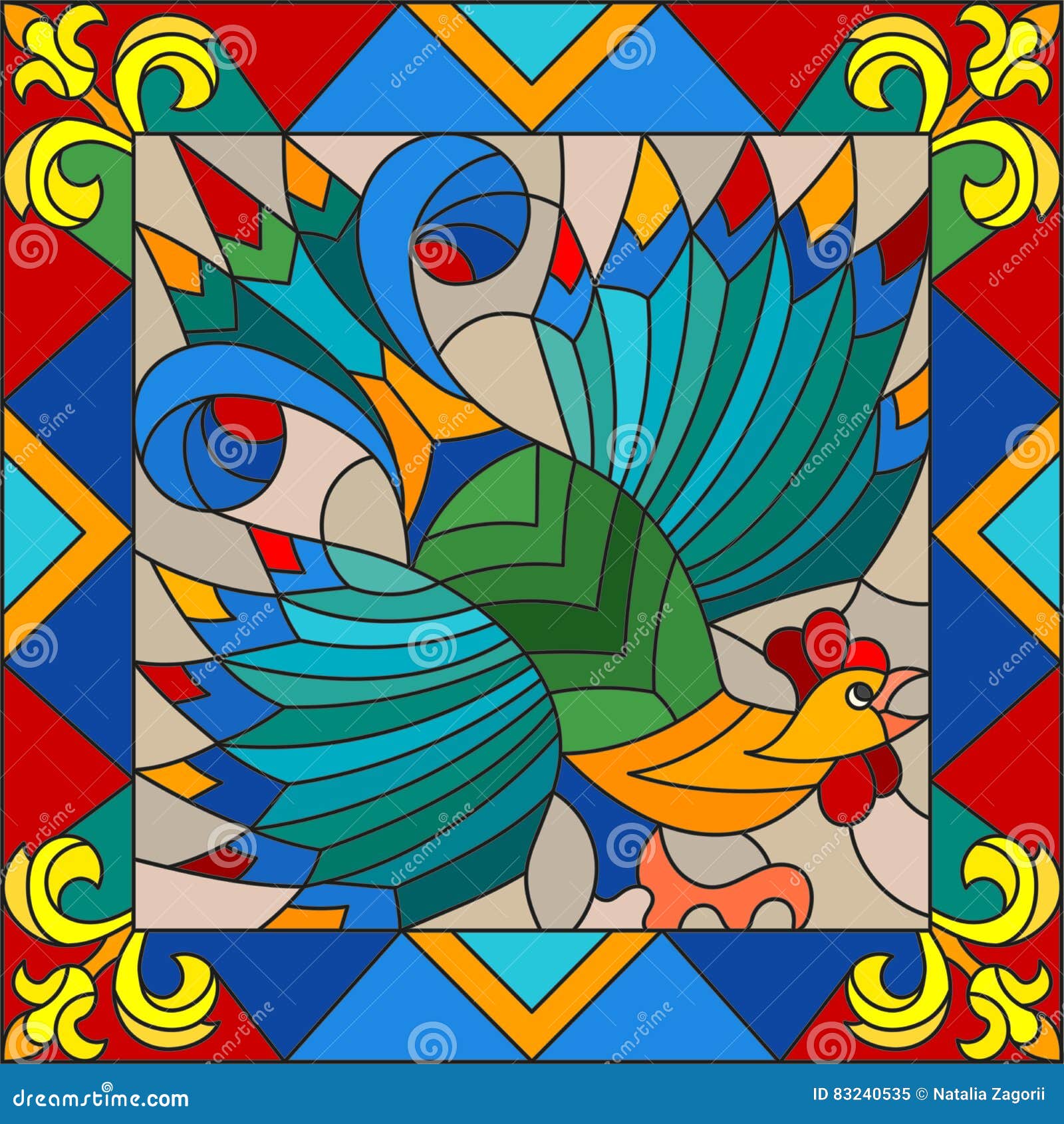 Rooster. Abstract Domesticated Animal. Jungle, Forest Bird. Set Of ...