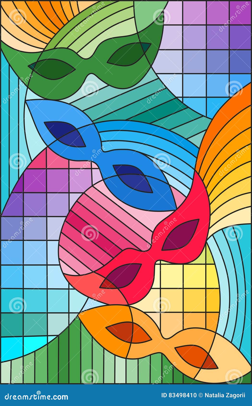 Stained Glass Illustration on the Theme of Carnival, Abstract, Mask ...