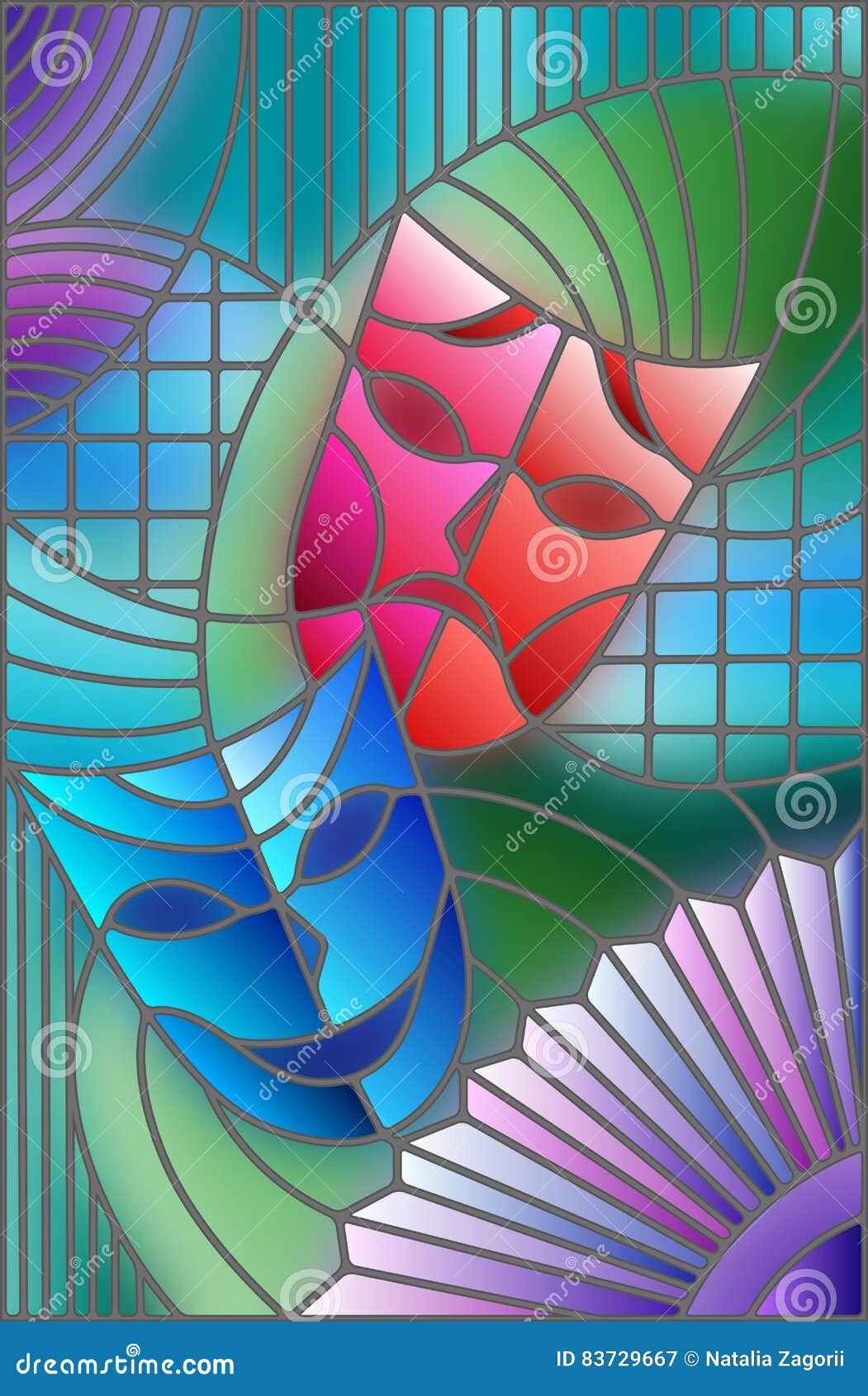 Stained Glass Illustration on the Theme of Carnival, Abstract, Mask ...