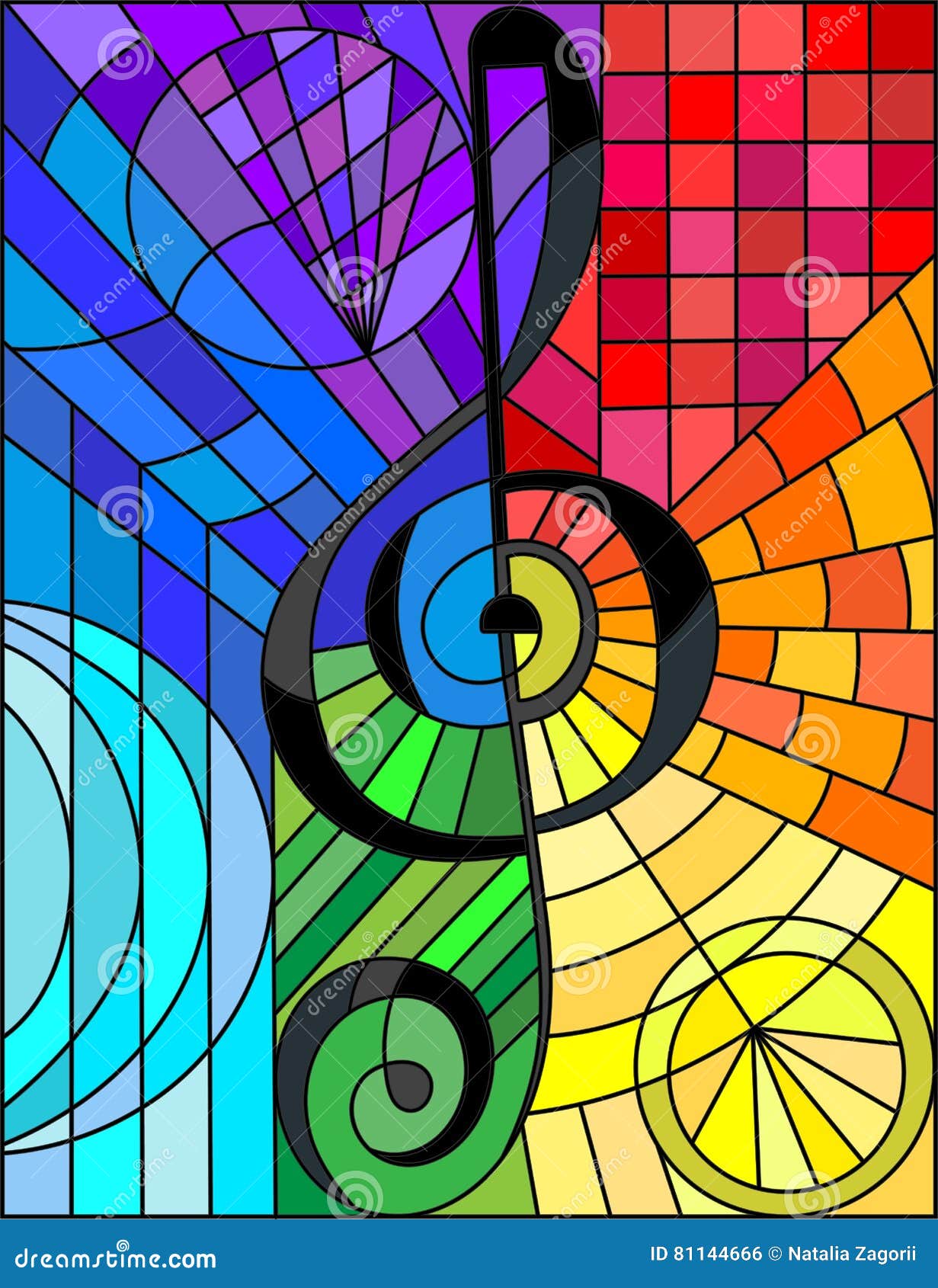 Stained Glass Illustration of a Treble Clef,rainbow Background Stock ...