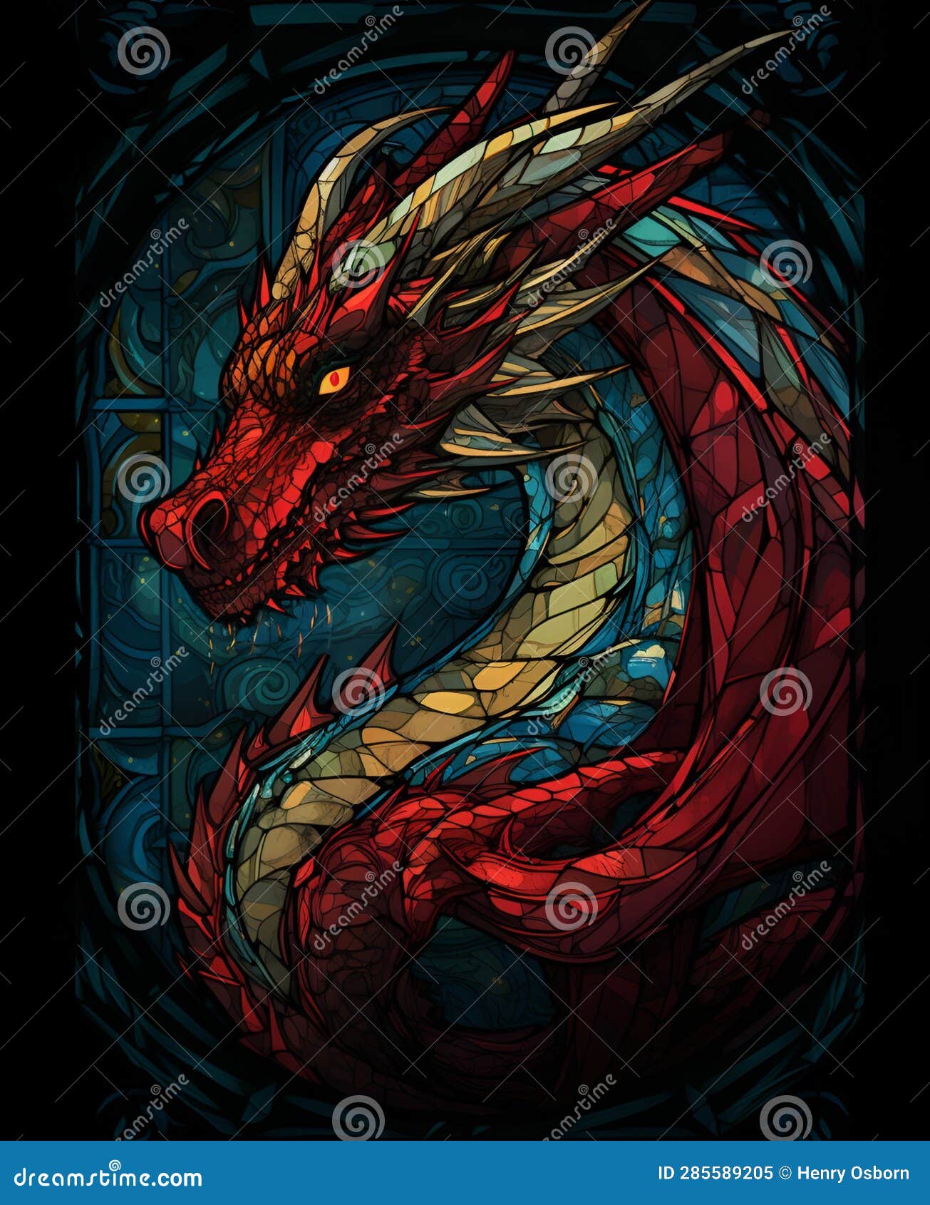 Stained Glass Majesty - Y Ddraig Goch Stock Illustration - Illustration ...