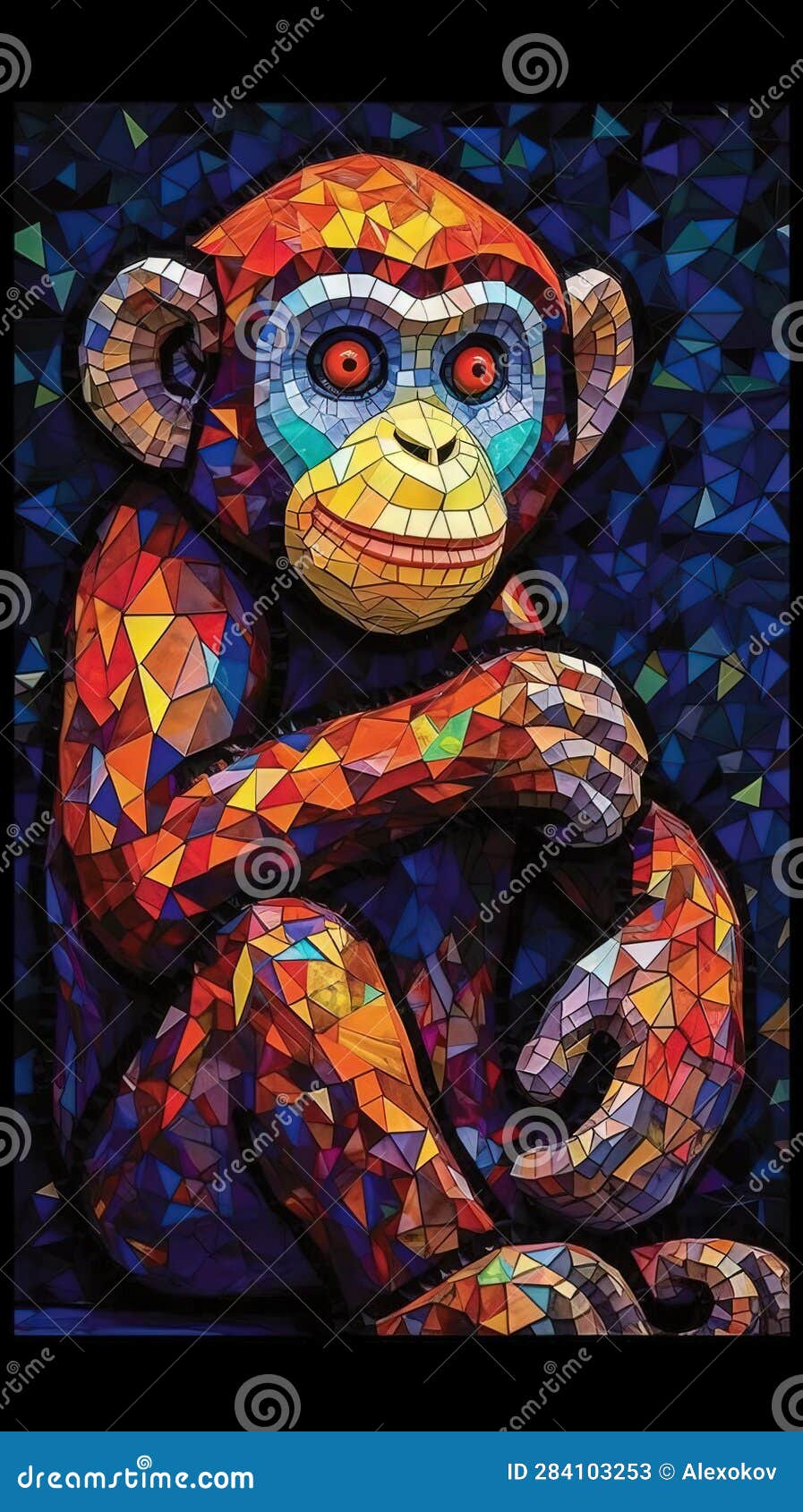 Stained Glass Monkey on Dark Background. Generative AI Stock ...