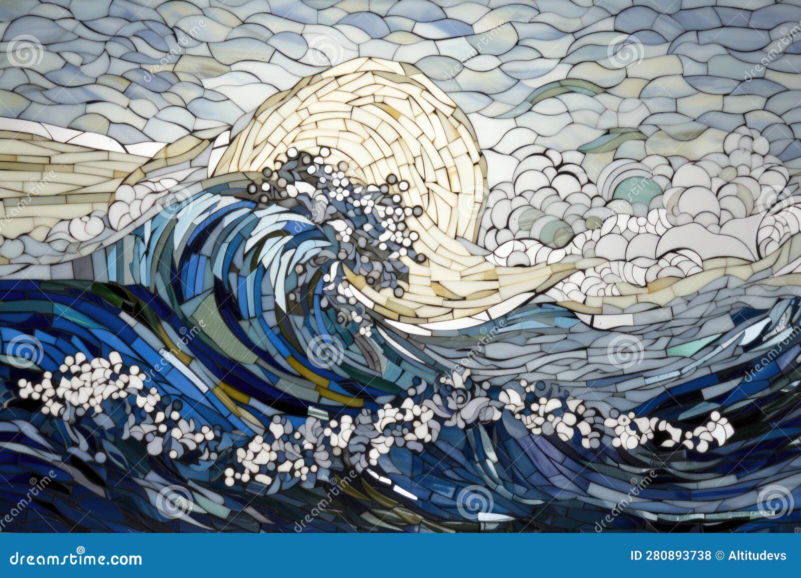 Stained Glass Mosaic of a Seascape with Waves and Clouds Stock Photo ...