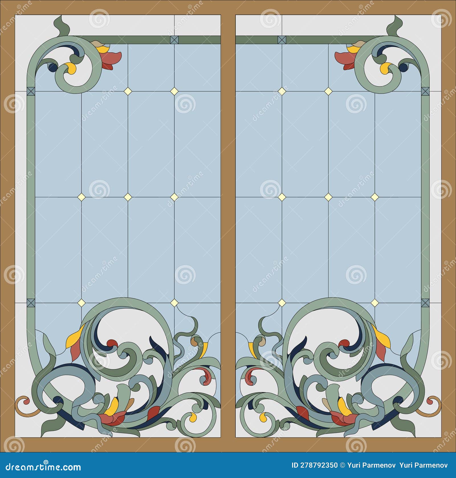 Stained-glass Panel in a Rectangular Frame. Decorative Design of the ...