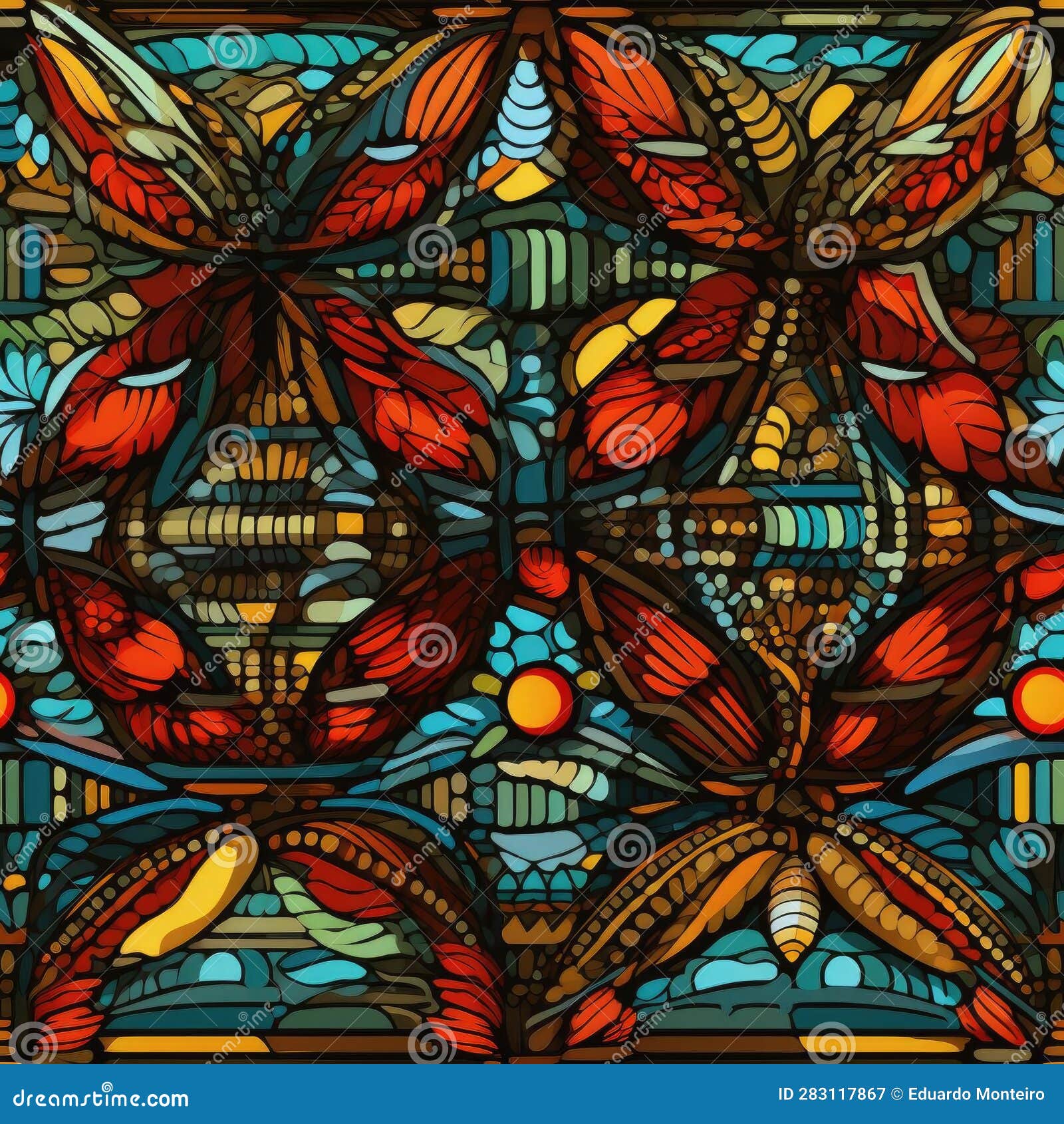 Stained Glass Pattern with Architectural Motifs and Detailed Foliage ...
