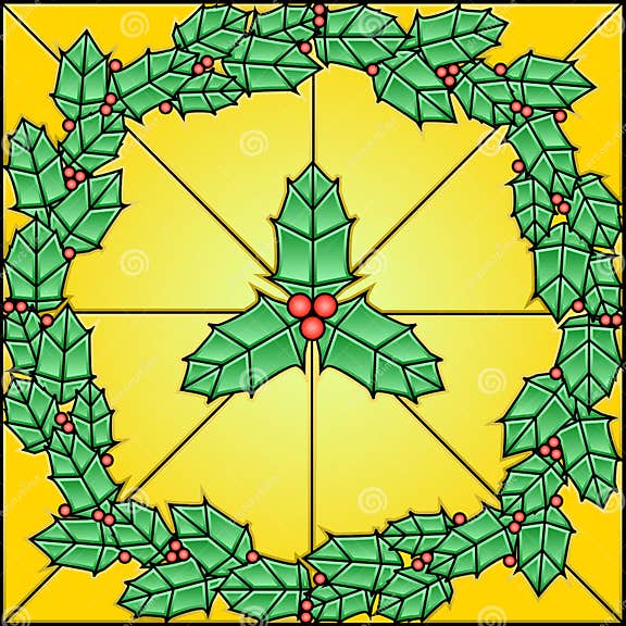 Stained Glass Pattern - Holly Stock Vector - Illustration of spray ...