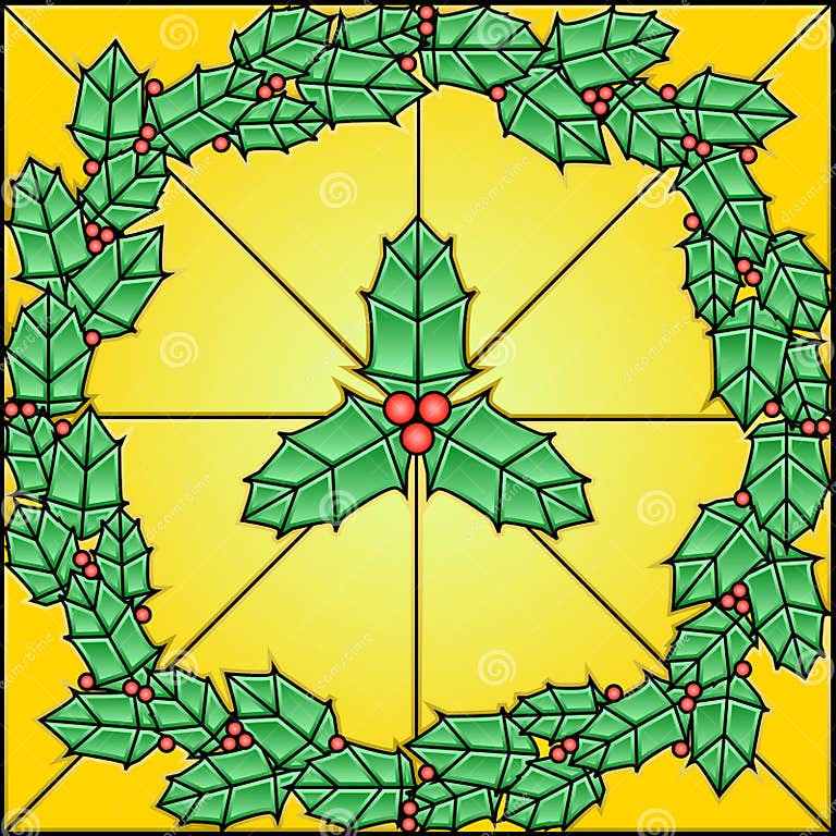 Stained Glass Pattern - Holly Stock Vector - Illustration of spray ...