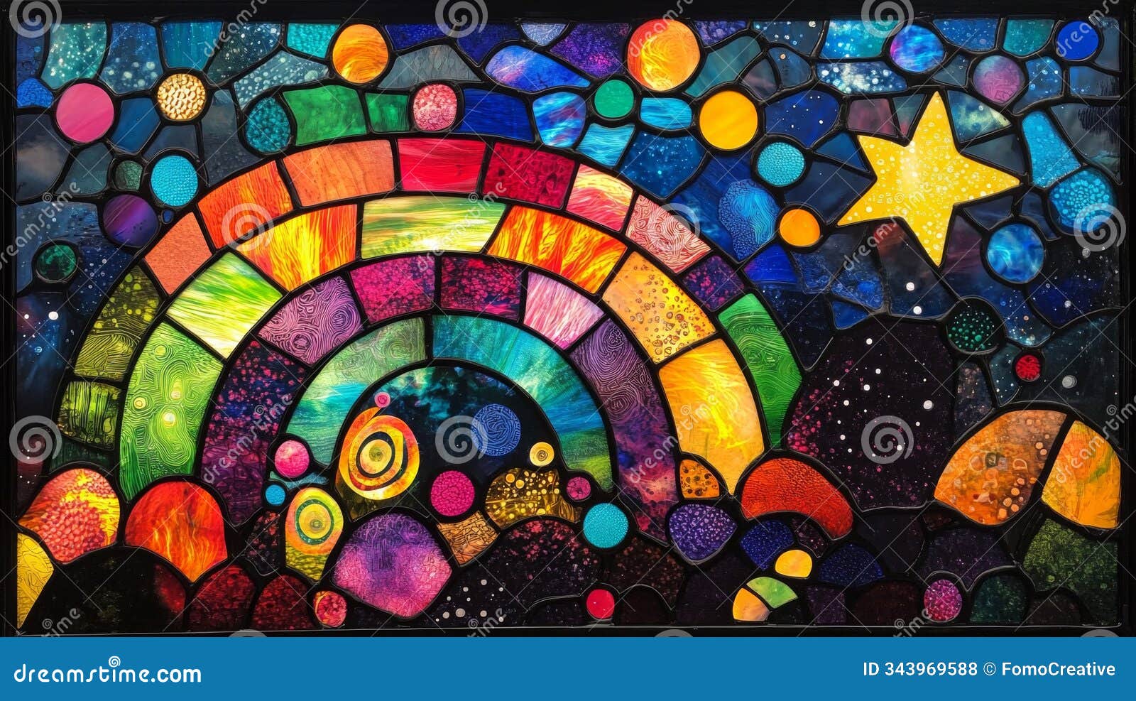 Stained Glass Rainbow in a Cosmic Night Sky Stock Illustration ...