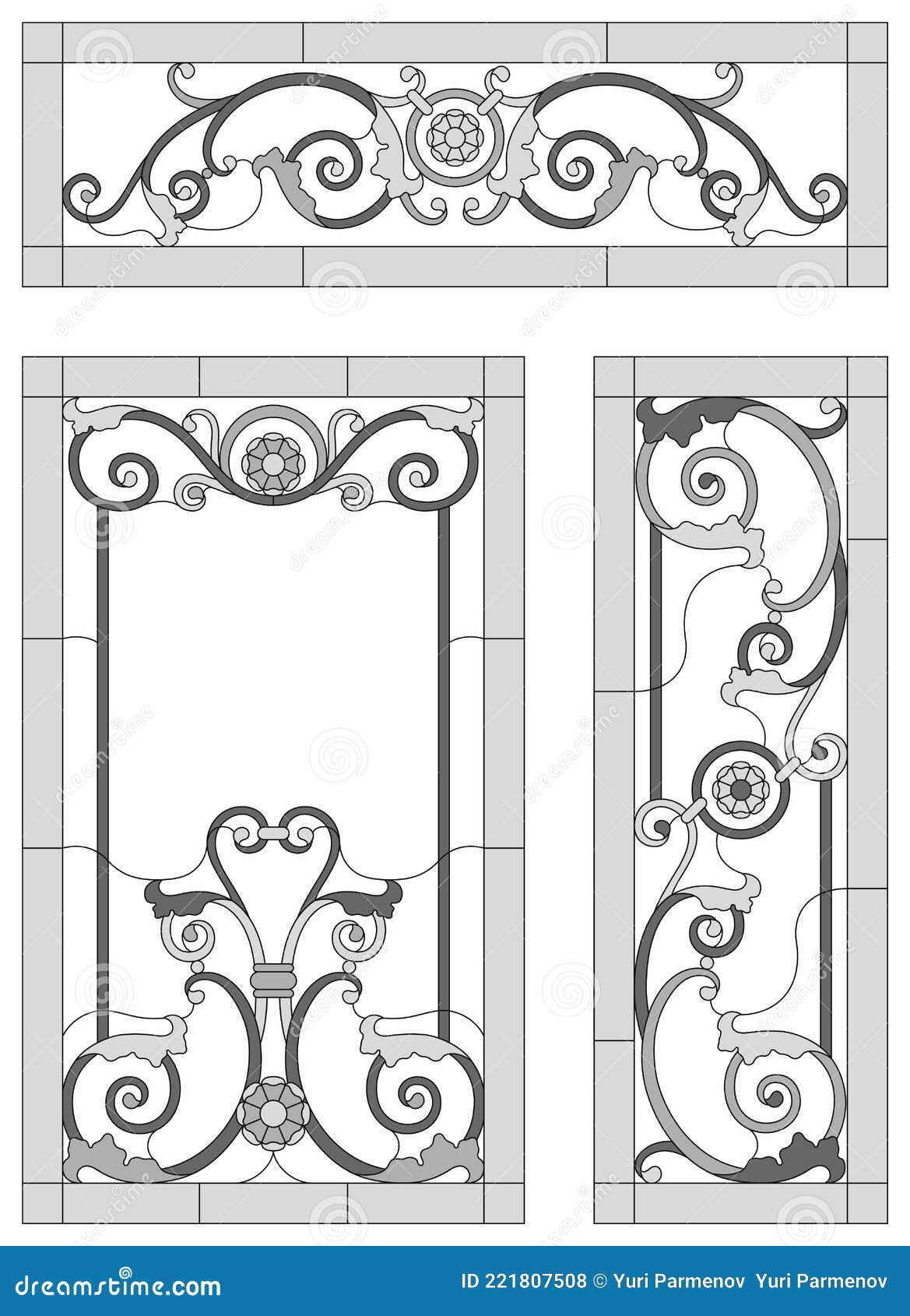 PrintStained Glass Set. Abstract Geometric Floral Pattern in a ...