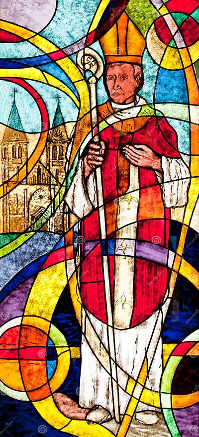 Stained Glass Showing the Bishop Stock Photo - Image of color ...