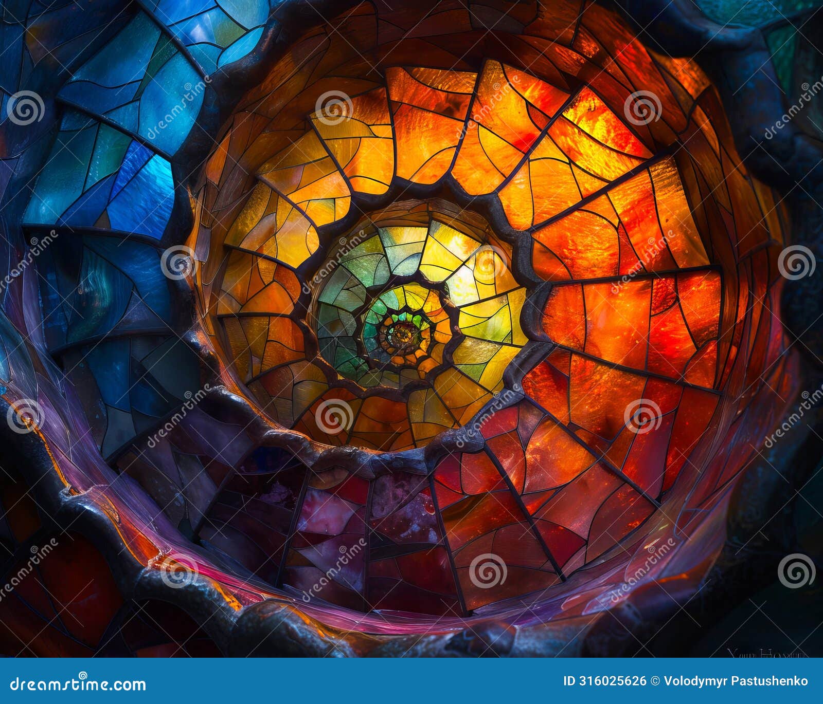 A Stained Glass Spiral with Colorful Lights Stock Photo - Image of ...