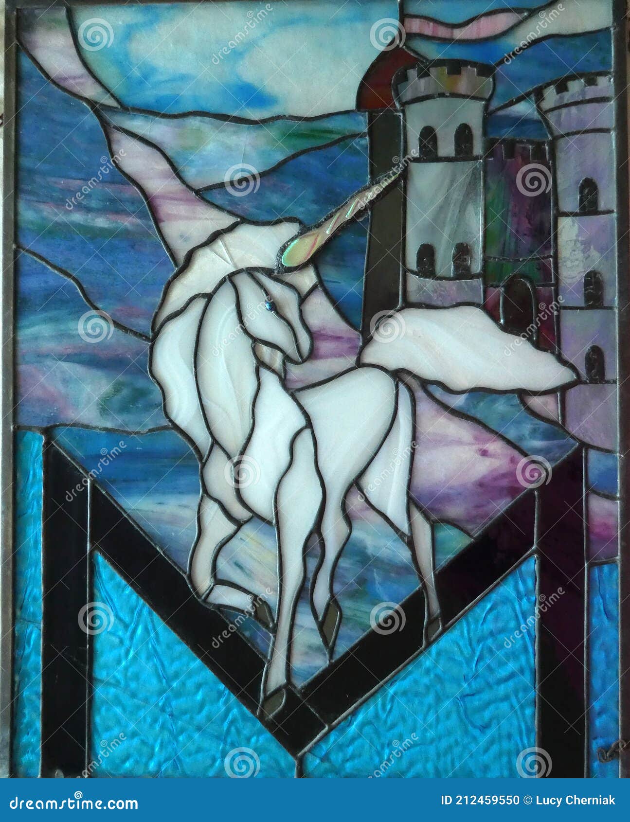 Stained Glass with Unicorn stock photo. Image of object - 212459550