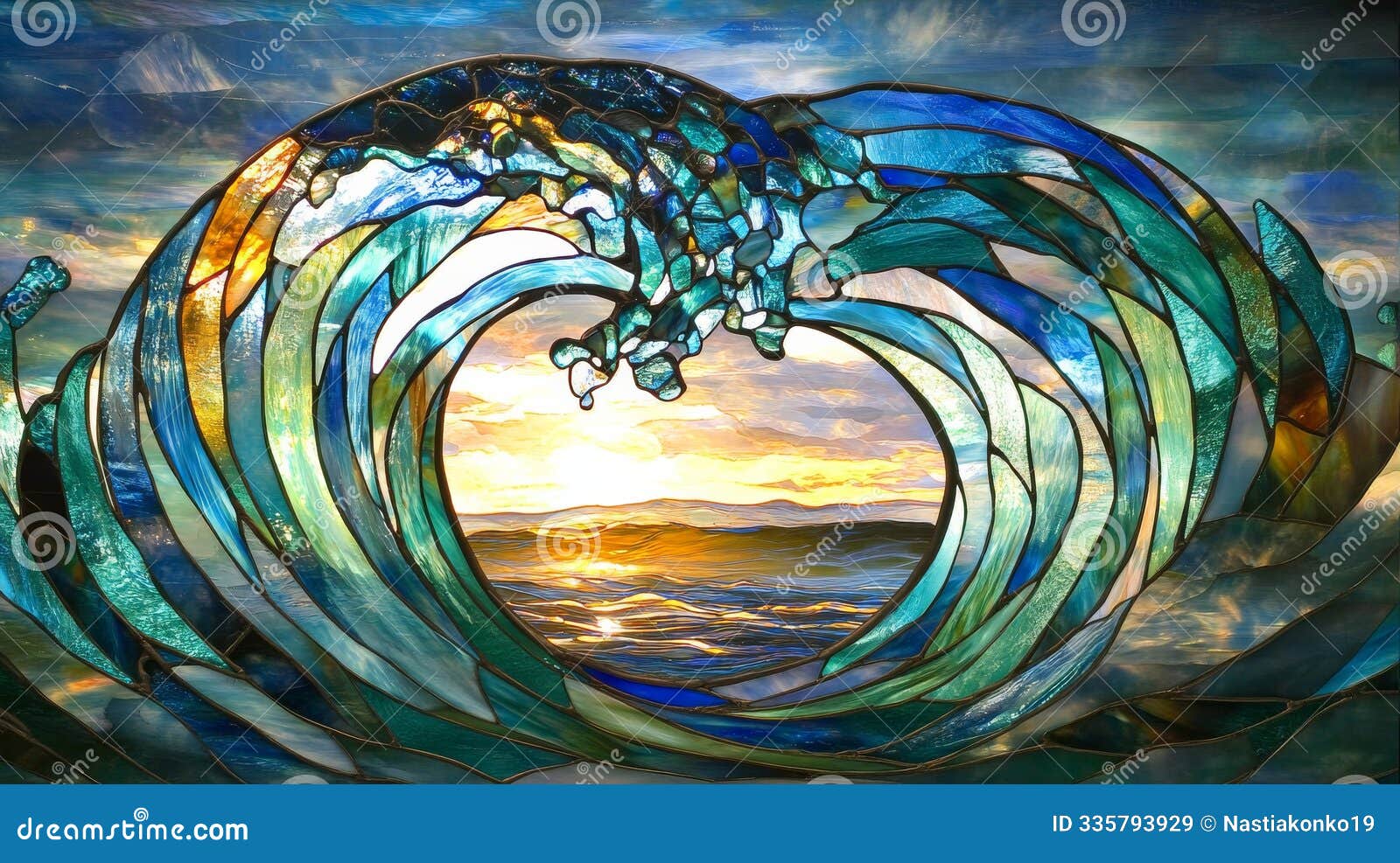 Stained Glass Wave Capturing Sunset Over Ocean Stock Image - Image of ...