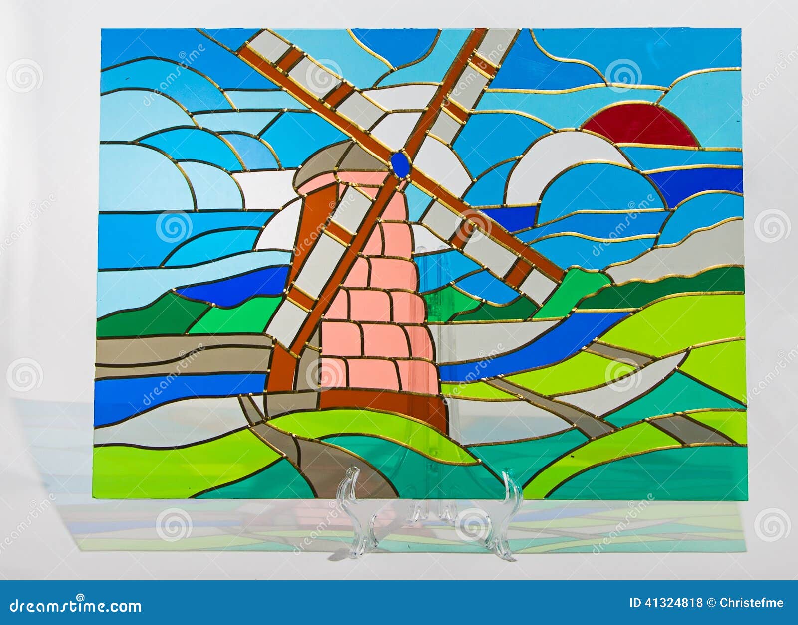 Stained glass - windmill stock illustration. Illustration of mill ...