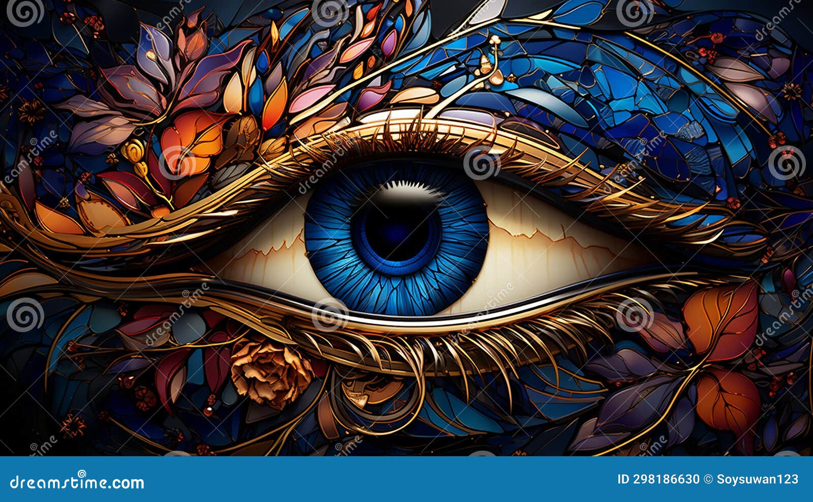 Stained Glass Window Abstract Background with Eye. Stock Illustration ...