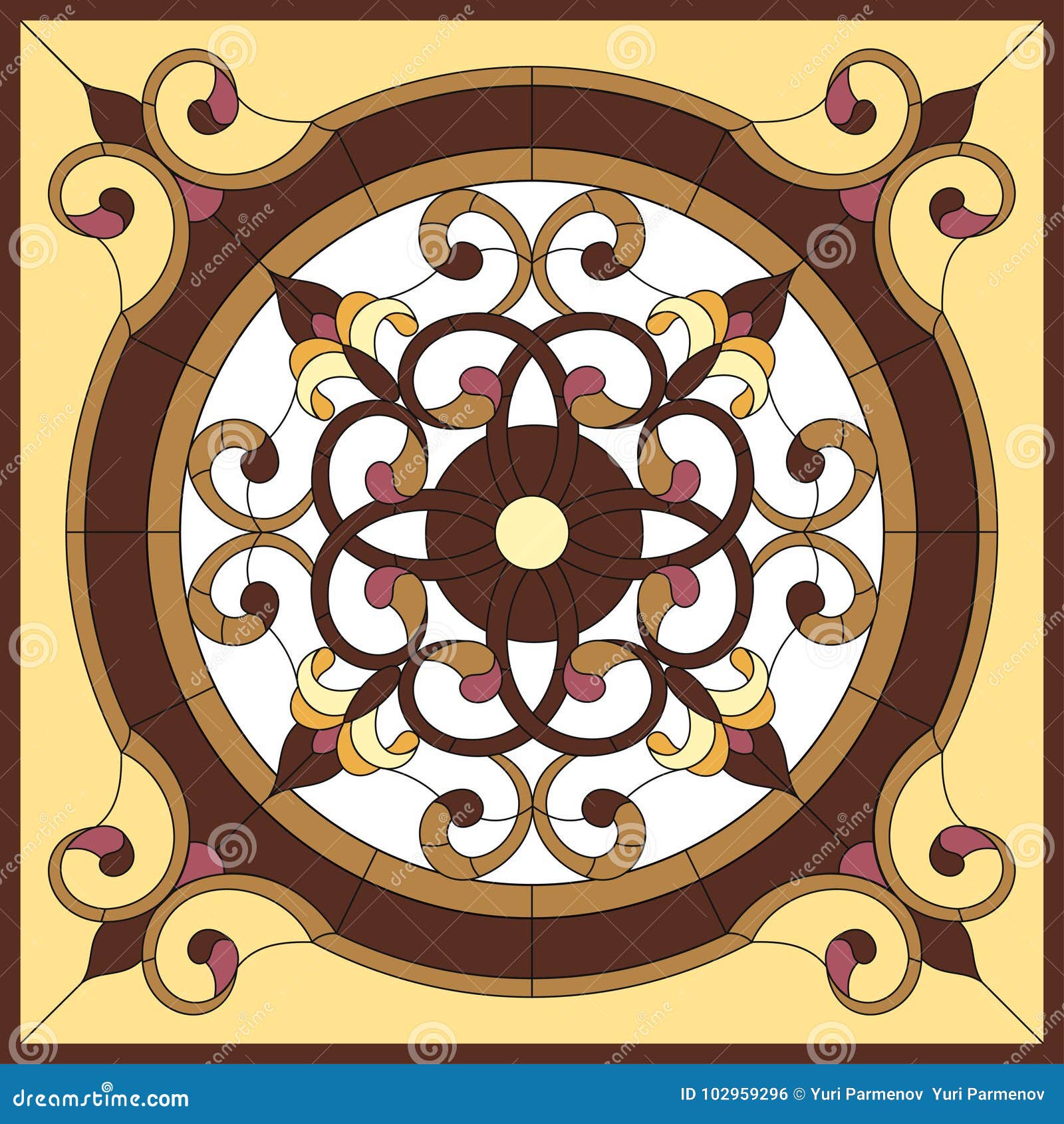 Stained Glass Window. Abstract Flower in Square Frame, Geometric ...