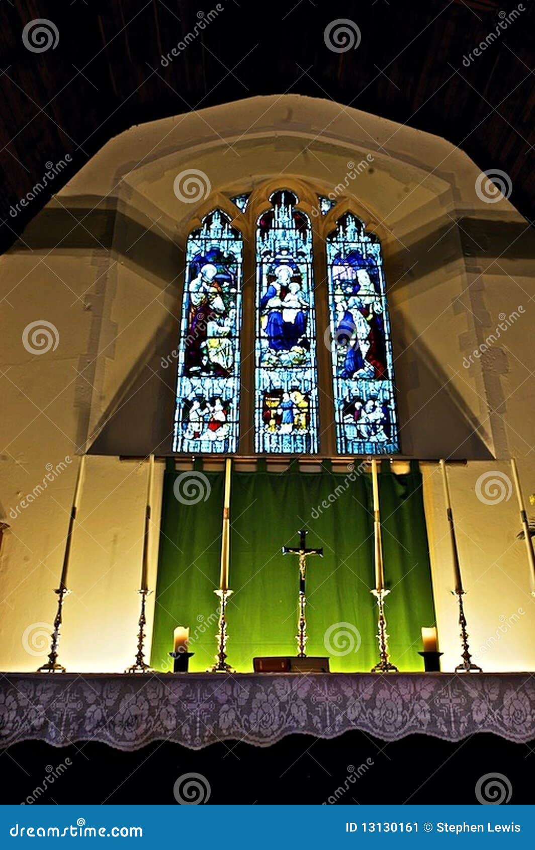 Stained Glass Window and Altar Stock Image - Image of church, indoors ...
